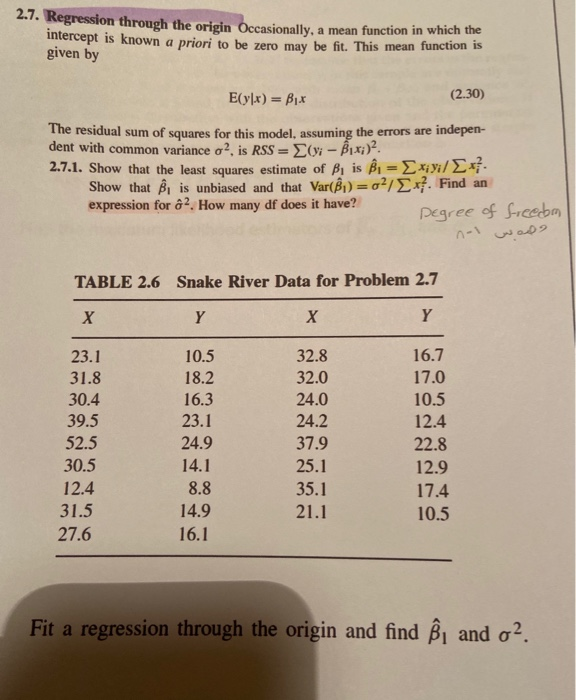 Solved 21. Regression through the origin Occasionally, a | Chegg.com