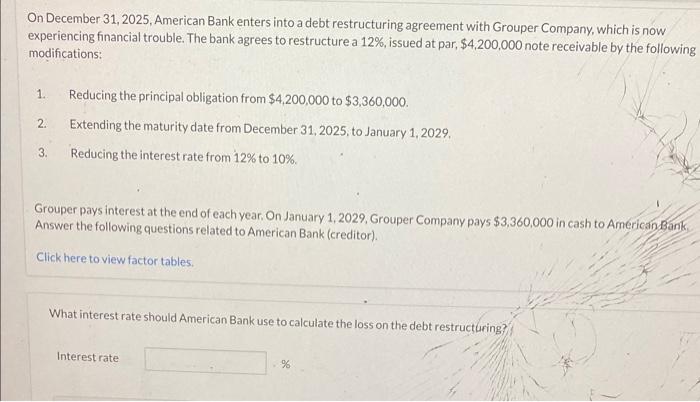 Solved On December 31, 2025, American Bank enters into a | Chegg.com