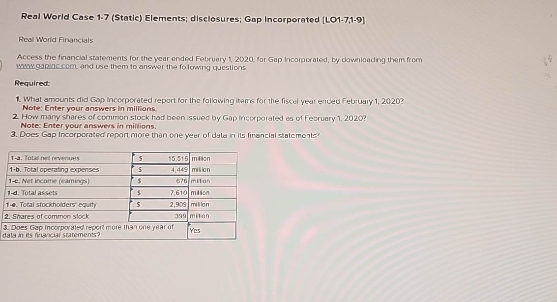 Solved Real World Case 1-7 (Static) ﻿Elements; disclosures; | Chegg.com