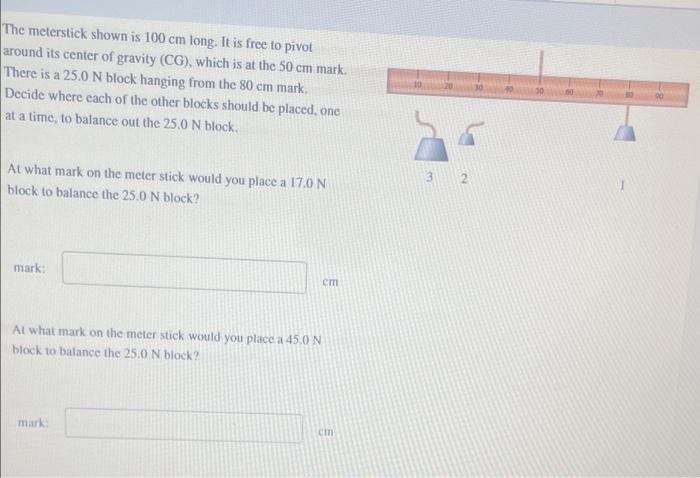 Solved The meterstick shown is 100 cm long. It is free to | Chegg.com