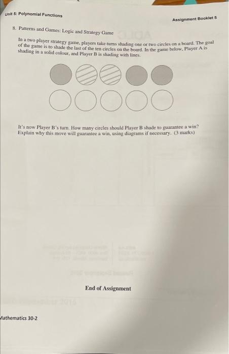 Solved Unit 5: Polynomial Functions Assignment Booklet 5 8. | Chegg.com Solved Unit 5: Polynomial Functions Assignment Booklet 5 8. | Chegg.com