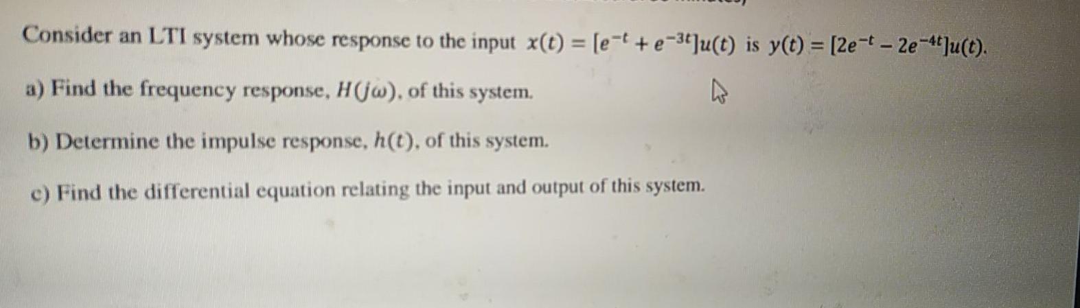 Solved Consider an LTI system whose response to the input | Chegg.com