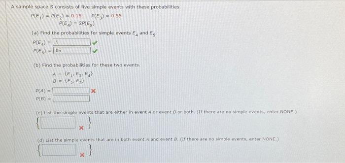 Solved A sample space S consists of five simple events with | Chegg.com