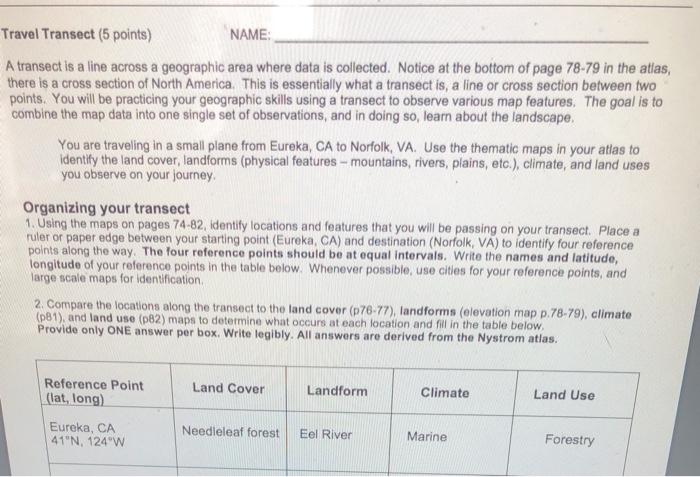 Solved Travel Transect (5 points) NAME: A transect is a line | Chegg.com
