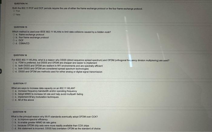 Solved Both the 802.11 PCF and DCF periods require the use | Chegg.com