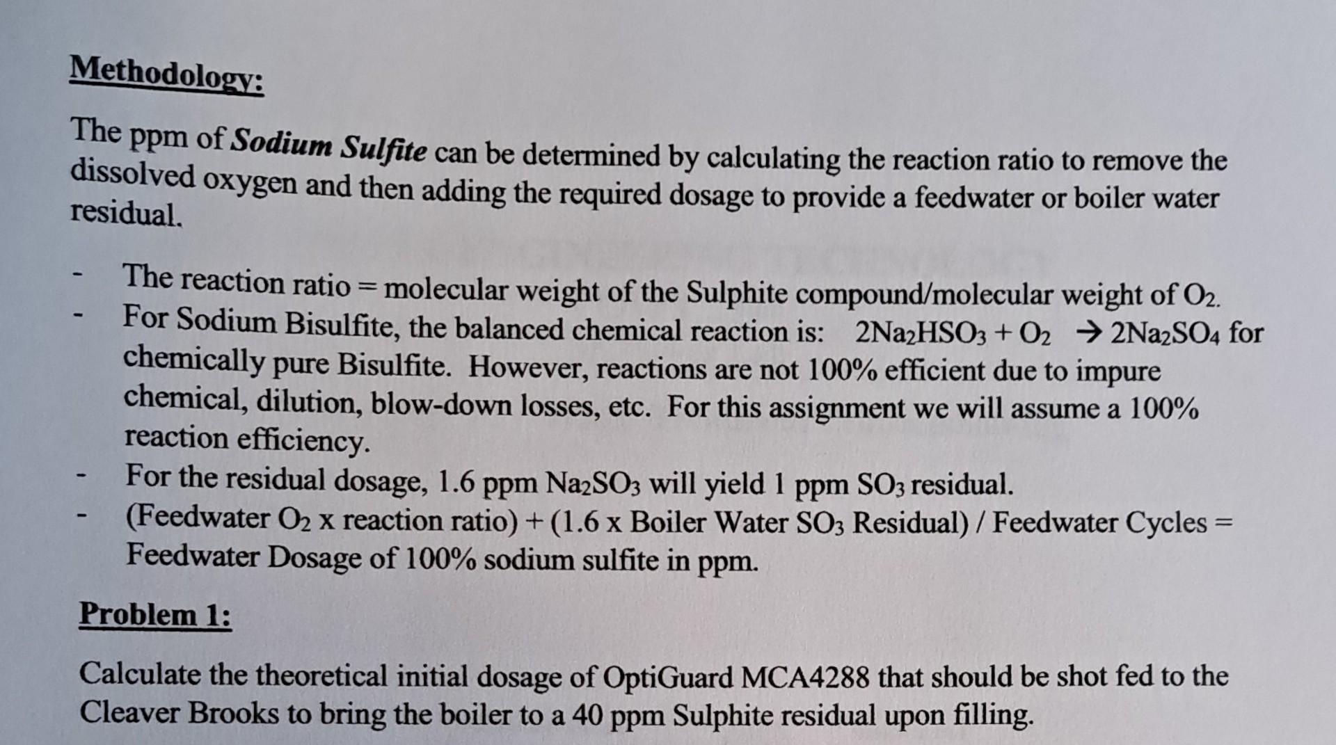 Methodology: The ppm of Sodium Sulfite can be | Chegg.com