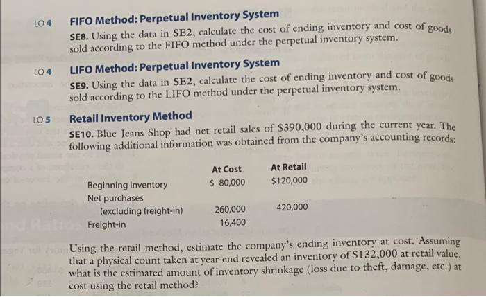 Solved LIFO Method: Periodic Inventory System SE5. Using the | Chegg.com