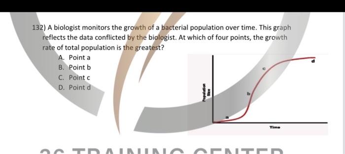Solved 132) A biologist monitors the growth of a bacterial | Chegg.com
