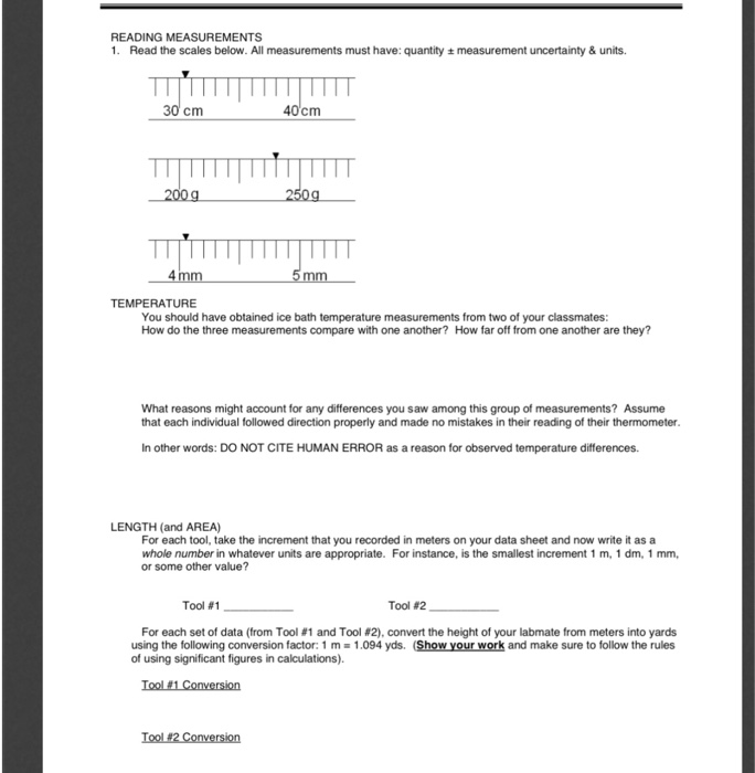 Solved READING MEASUREMENTS 1. Read the scales below. All | Chegg.com