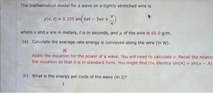 Solved The mathematical model for a wave on a tightly | Chegg.com
