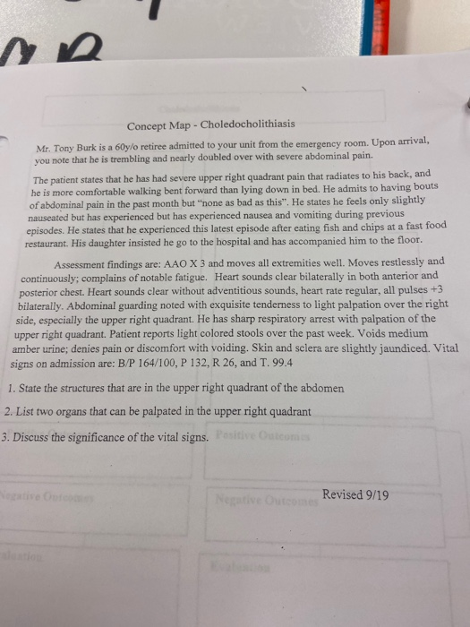 Solved Concept Map - Choledocholithiasis Mr. Tony Burk is a | Chegg.com