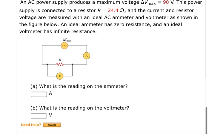 Solved An AC power supply produces a maximum voltage AVmax = | Chegg.com