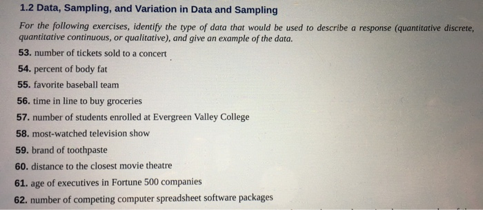 Solved following exercises identify the type of data that | Chegg.com