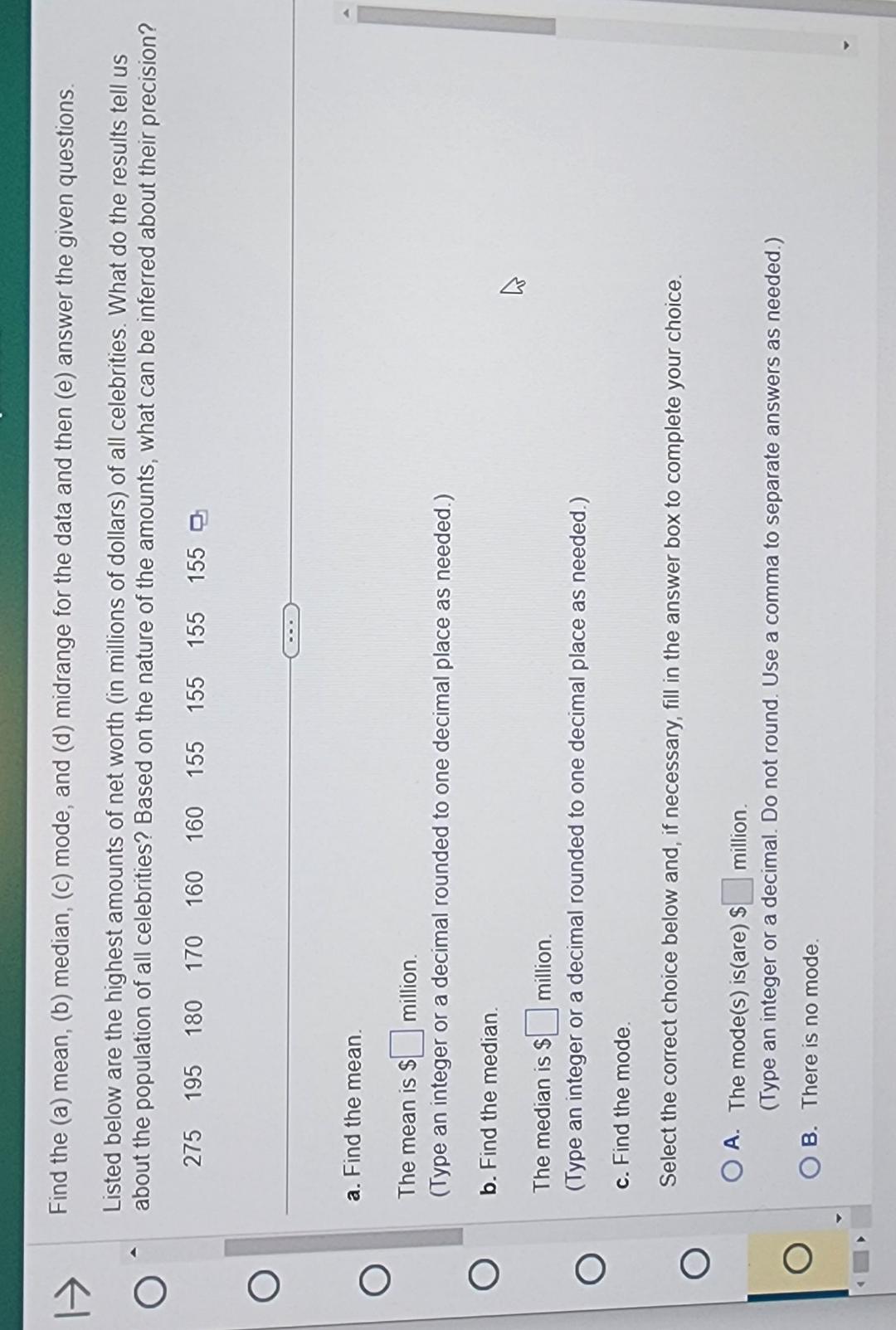 Solved Find the (a) mean, (b) median, (c) mode, and (d) | Chegg.com