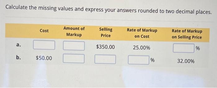 Solved Calculate the missing values and express your answers | Chegg.com