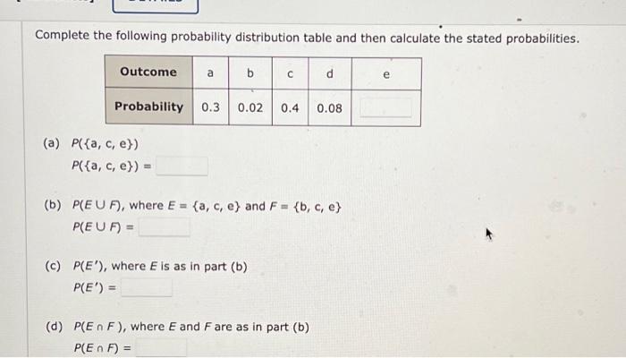 Solved Complete the following probability distribution table | Chegg.com