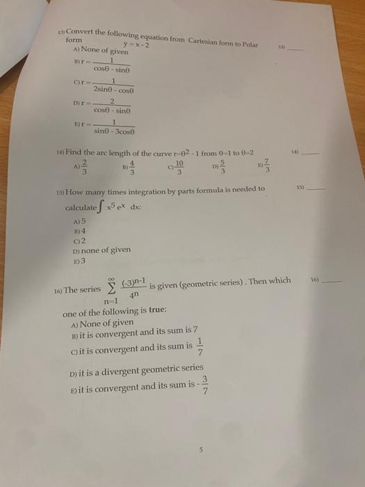 [Solved]: Convert the following equation from Cartesian for