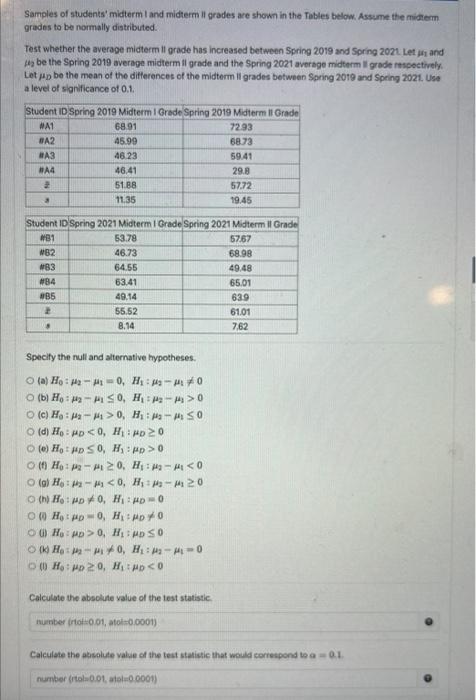 Solved Samples of students' midterm I and midterm II grades | Chegg.com
