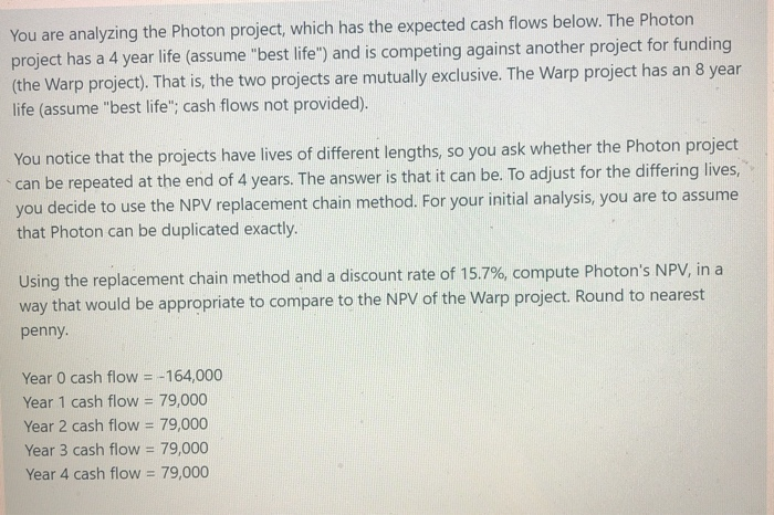 Solved You are analyzing the Photon project, which has the | Chegg.com