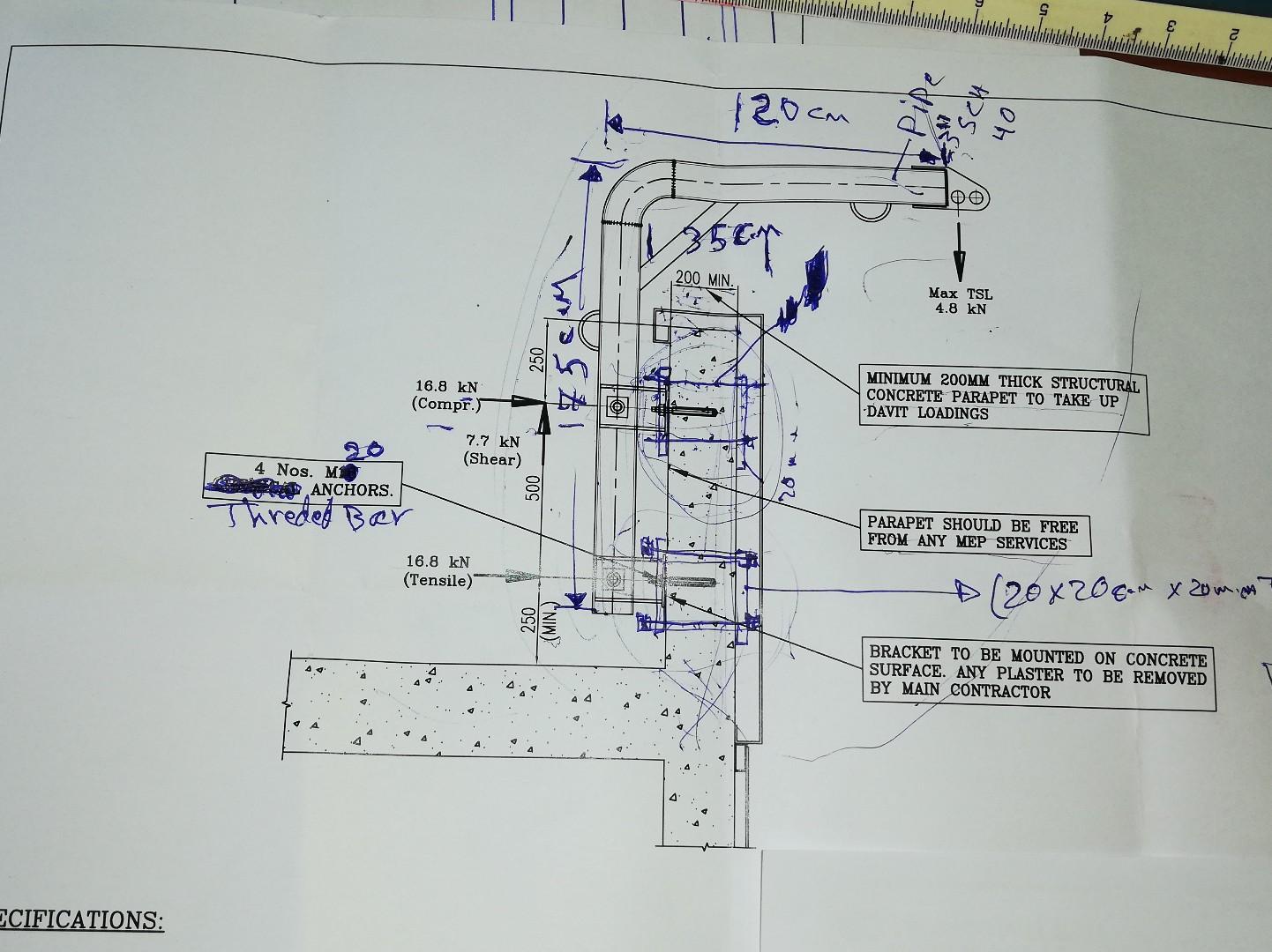 I need design calculation for parapet mounted davit | Chegg.com