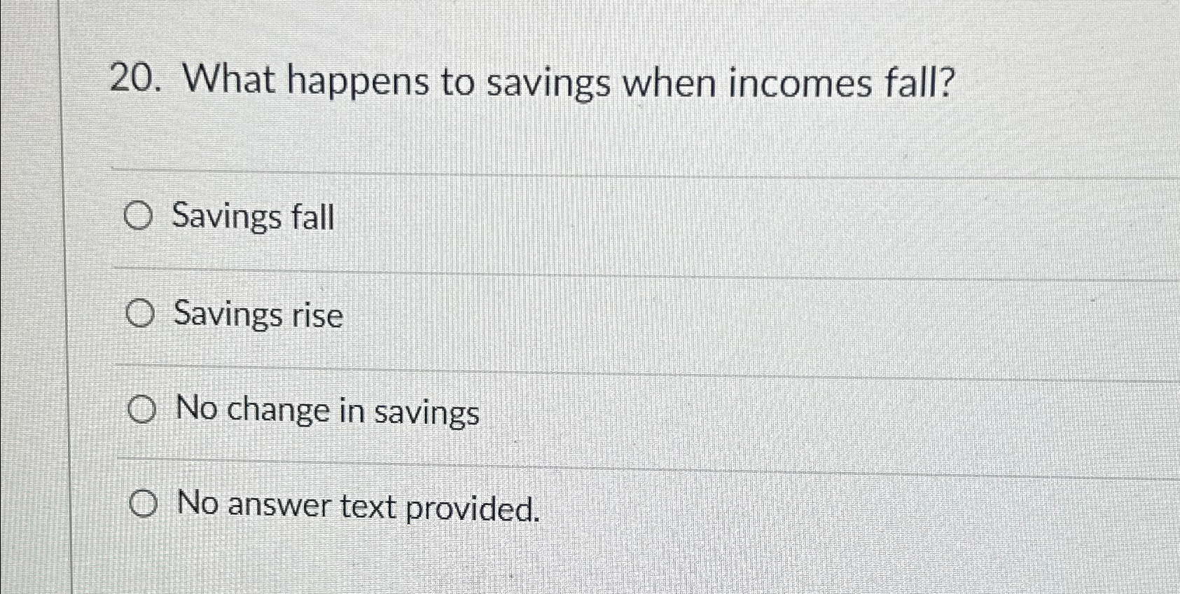 Solved What happens to savings when incomes fall?Savings | Chegg.com
