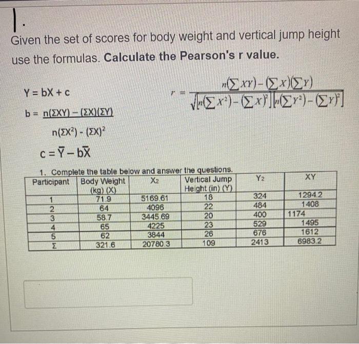 Solved Given the set of scores for body weight and vertical | Chegg.com