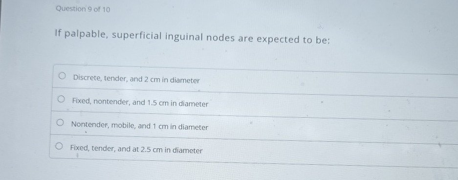 Solved Question 9 ﻿of 10If palpable, superficial inguinal | Chegg.com