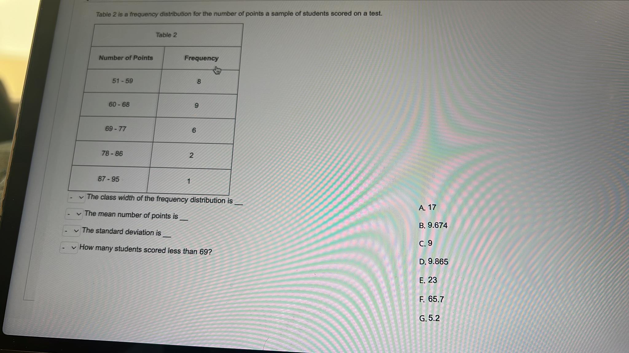 Solved Table 2 ﻿is a frequency distribution for the number | Chegg.com