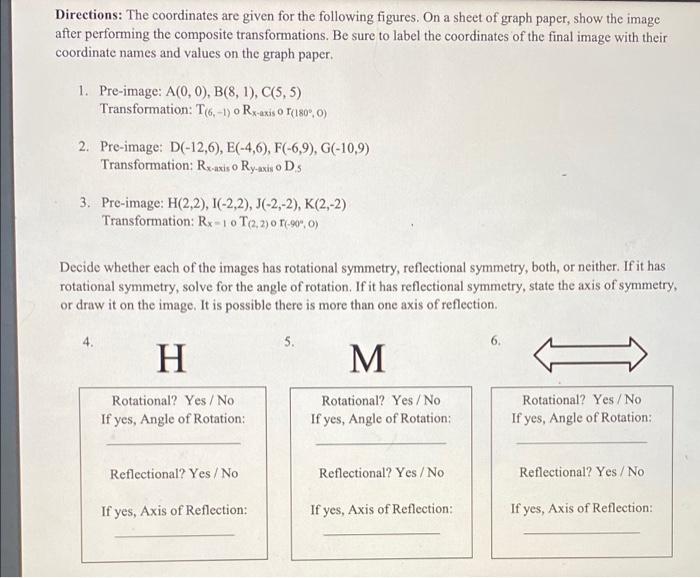 Solved Directions: The coordinates are given for the | Chegg.com