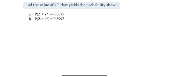 Solved Find the value of Z∗ that yields the probability | Chegg.com