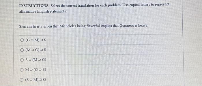 INSTRUCTIONS: Select the correct translation for each | Chegg.com