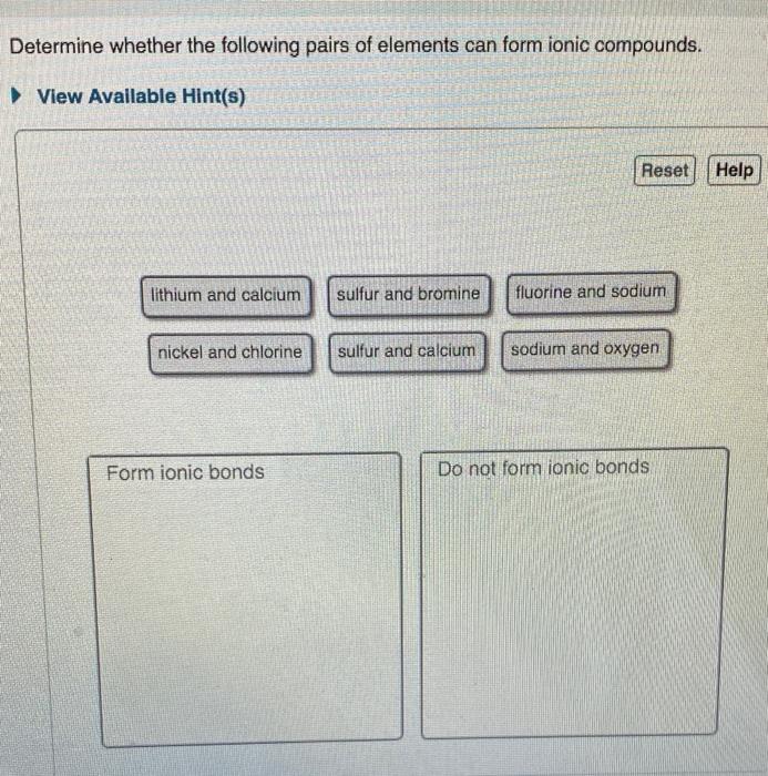 Solved Determine whether the following pairs of elements can | Chegg.com