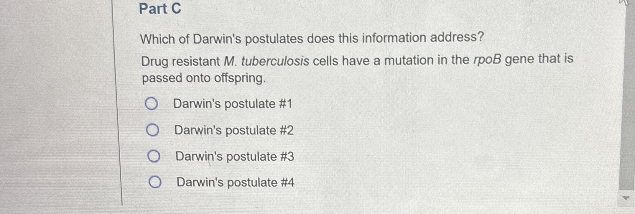 Solved Part CWhich of Darwin's postulates does this | Chegg.com