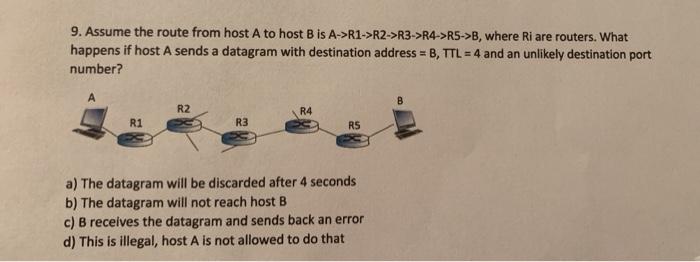 Solved 9. Assume the route from host A to host B is | Chegg.com