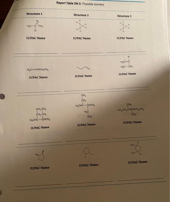 Solved Report Table ON.5: Possible Isomers Structure 1 | Chegg.com