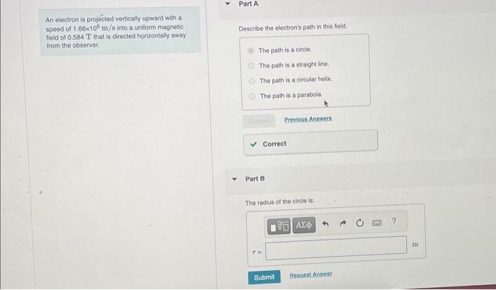 Solved An electron is projected vertically upward with a | Chegg.com