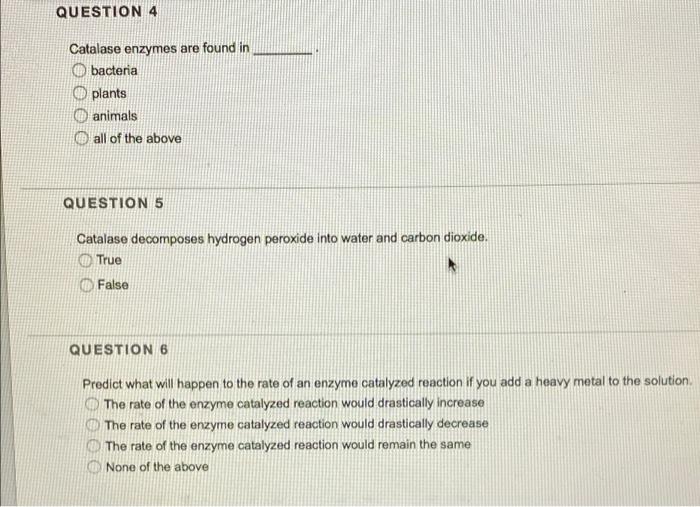 Solved QUESTION 4 Catalase enzymes are found in bacteria | Chegg.com