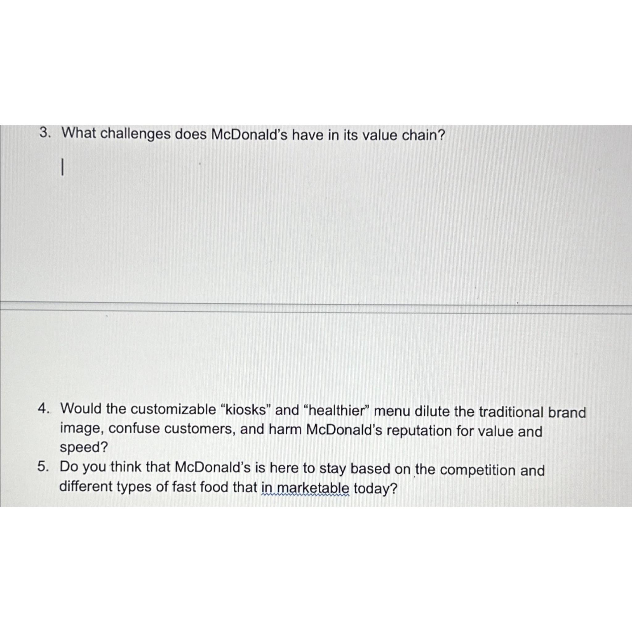 What challenges does McDonald's have in its value | Chegg.com