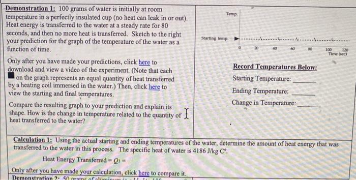 Solved Demonstration 1: 100 grams of water is initially at | Chegg.com