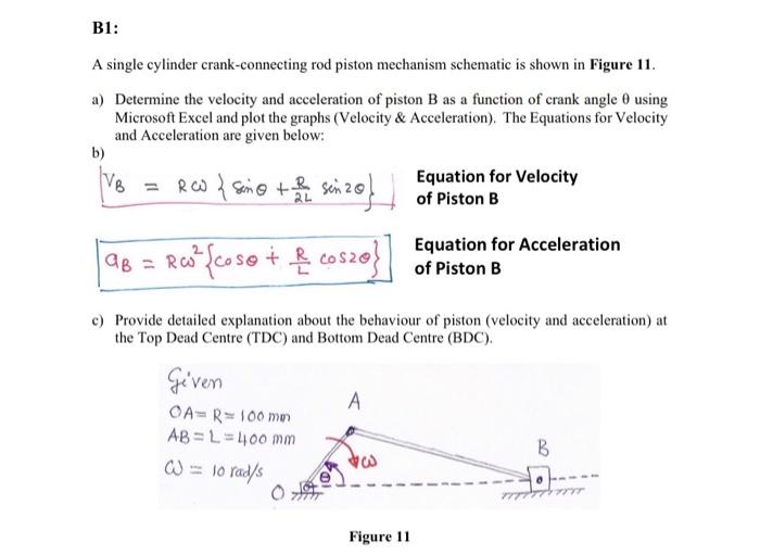 Solved B1: A single cylinder crank-connecting rod piston | Chegg.com