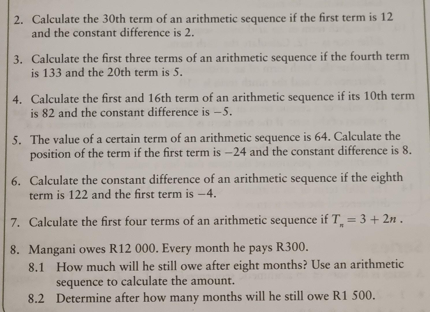 Solved 2. Calculate the 30th term of an arithmetic sequence | Chegg.com
