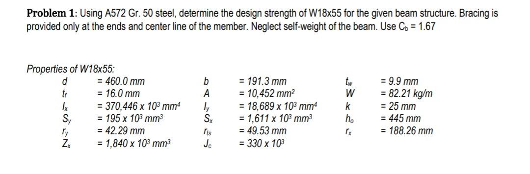Solved Problem 1: Using A572 Gr. 50 steel, determine the | Chegg.com