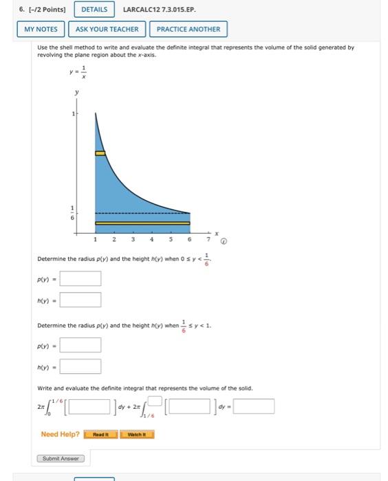 Solved Use the shell method to write and evaluate the | Chegg.com