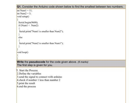 Solved Q1. Consider the Arduino code shown below to find the | Chegg.com