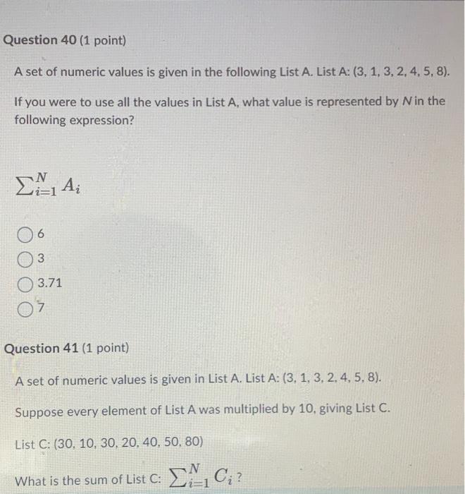 Solved A set of numeric values is given in the following | Chegg.com