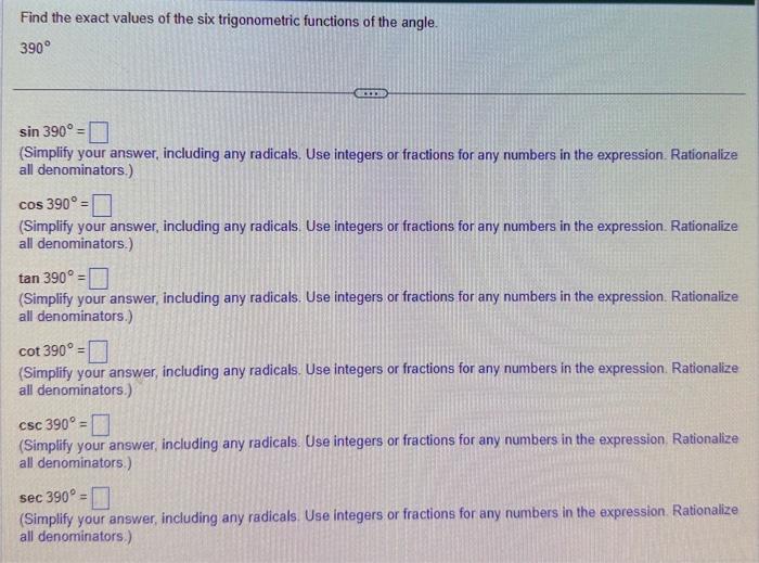 Solved Find the exact values of the six trigonometric | Chegg.com
