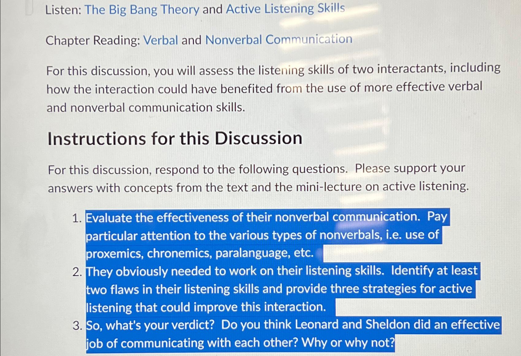 Solved Listen: The Big Bang Theory and Active Listening | Chegg.com