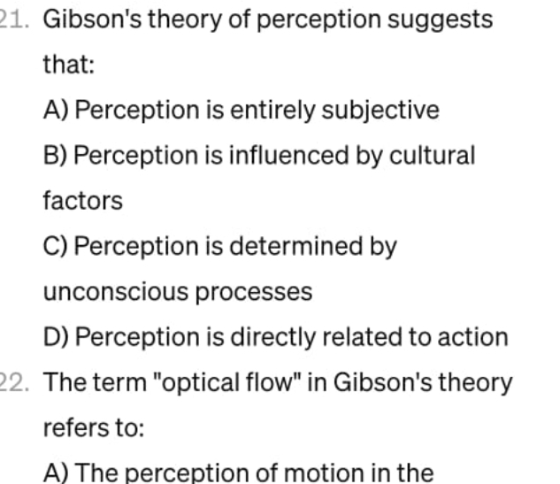 Solved Gibson's theory of perception suggests that:A) | Chegg.com
