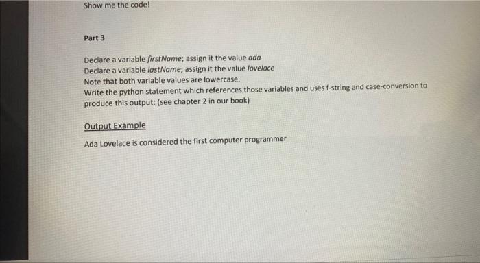 Solved Part 1 Declare a variable py_course; assign it the | Chegg.com