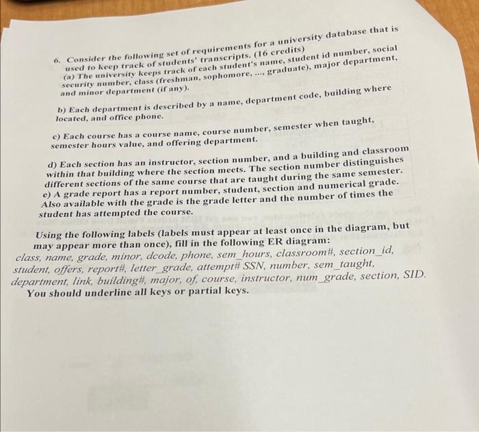 Solved 6. Consider the following set of requirements for a | Chegg.com
